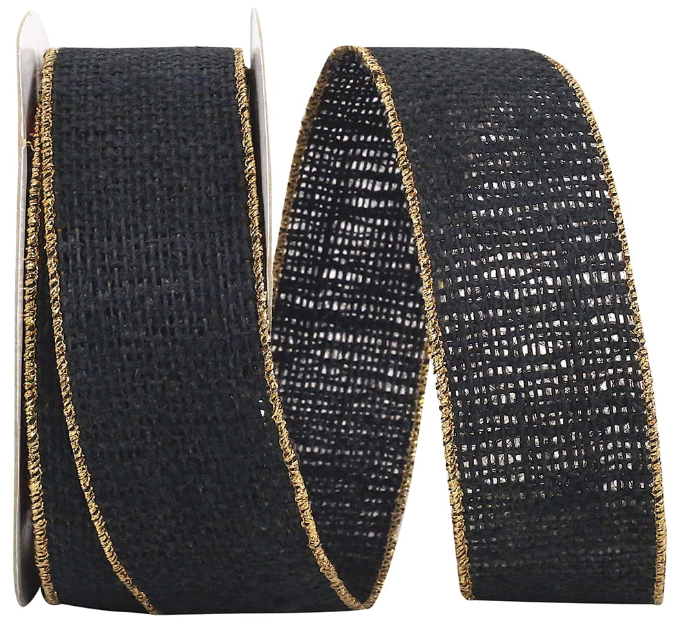 Reliant Ribbon - 3222M-031-09F, Burlap Wired Edge-gold Edge Ribbon ...