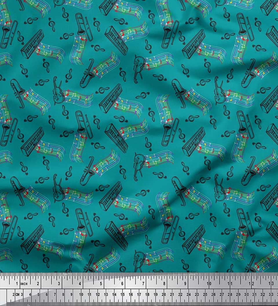 Soimoi Polyester Crepe Fabric Notes,Piano & Guitar Musical Instrument ...