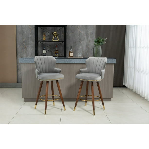 Luccalily Velvet Bar Stools Set of 2,the seat with a 360 degrees rotate ...