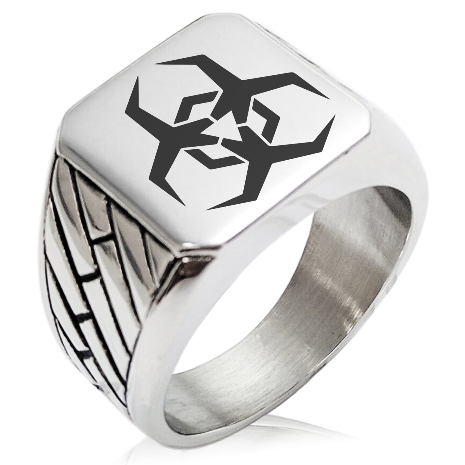 Stainless Steel Biohazard Malware Geometric Pattern Biker Style ...