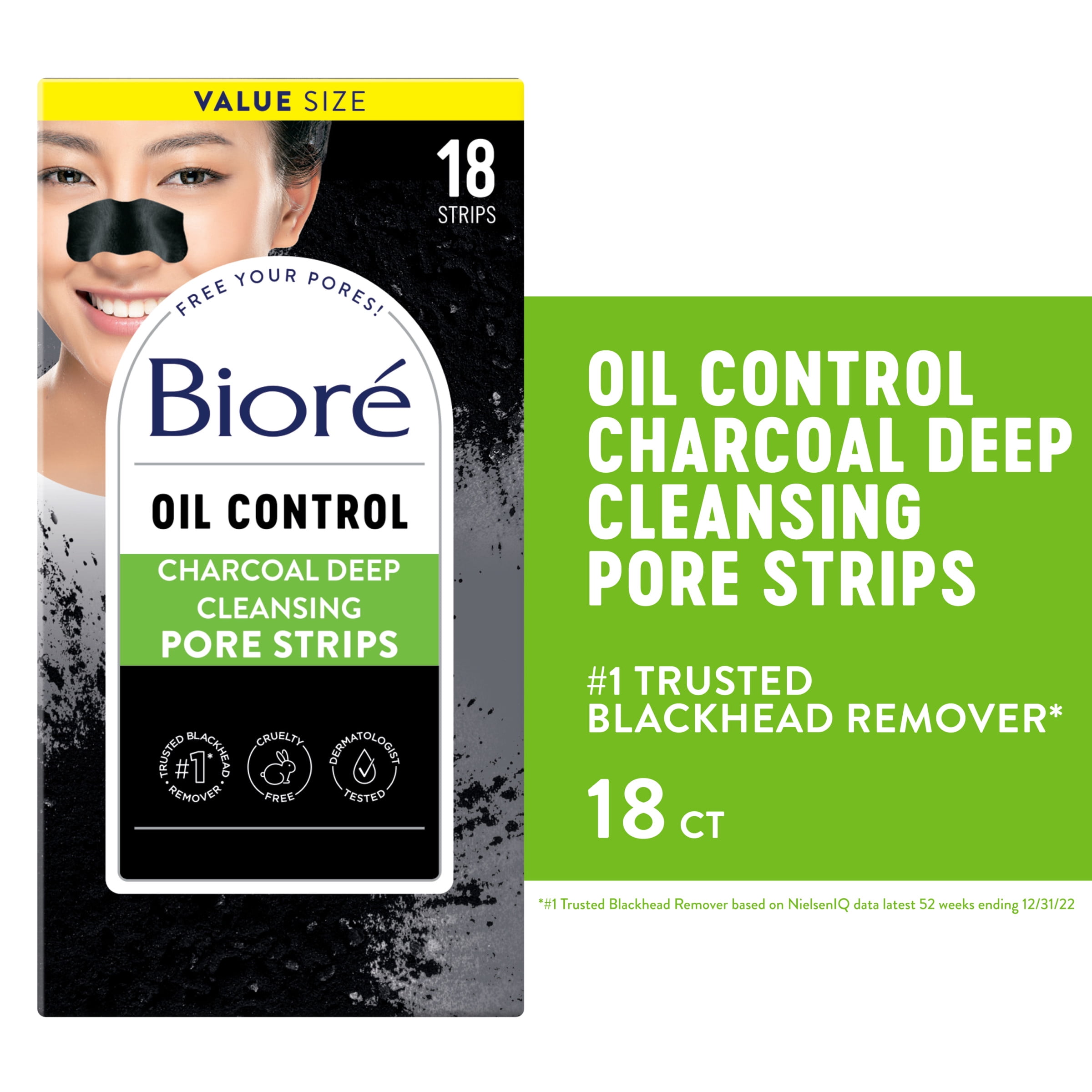 Biore Charcoal Blackhead Remover Pore Strips, Deep Cleansing Nose ...