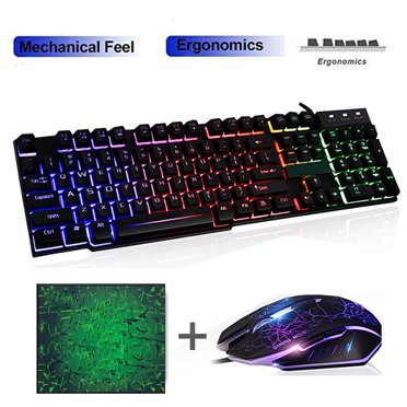 Rainbow Backlit Gaming Keyboard and Mouse Combo Set USB Keyboard RGB ...