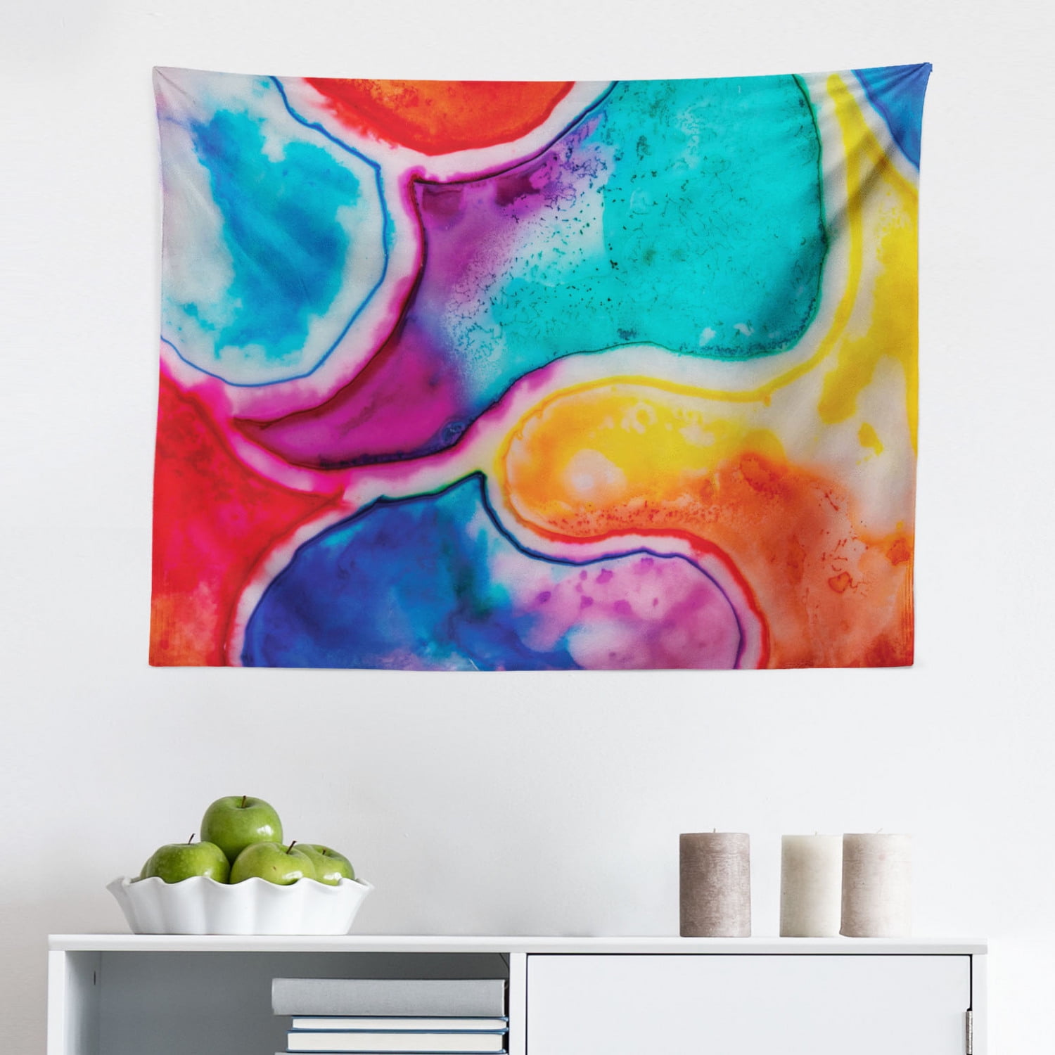 Tie Dye Tapestry, Aquarelle Artwork Print in Watercolor with Vermilion ...
