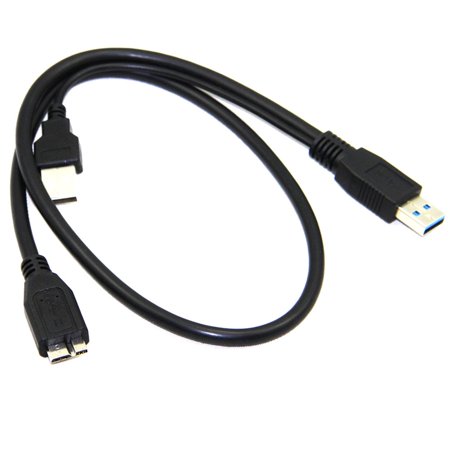 0.6m Dual USB 3.0 A Male to Micro B Y Black Power Data Cable Mobile ...