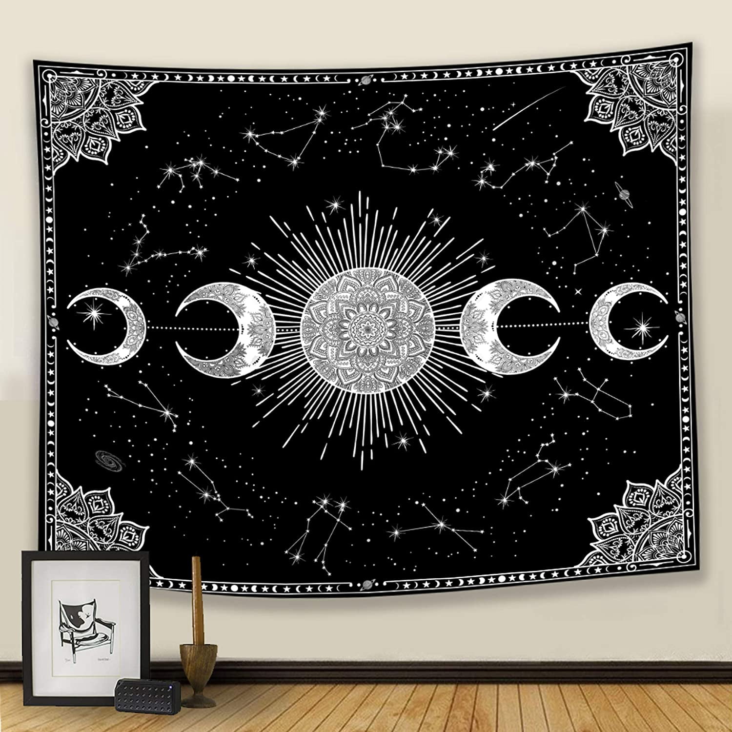 Sun Moon Tapestry Moon Phase Tapestry Wall Hanging, Black and White ...