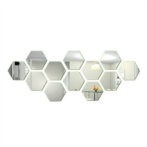 12pcs Diy Mirror Wall Sticker Hexagonal Mirror Self Adhesive Mirror