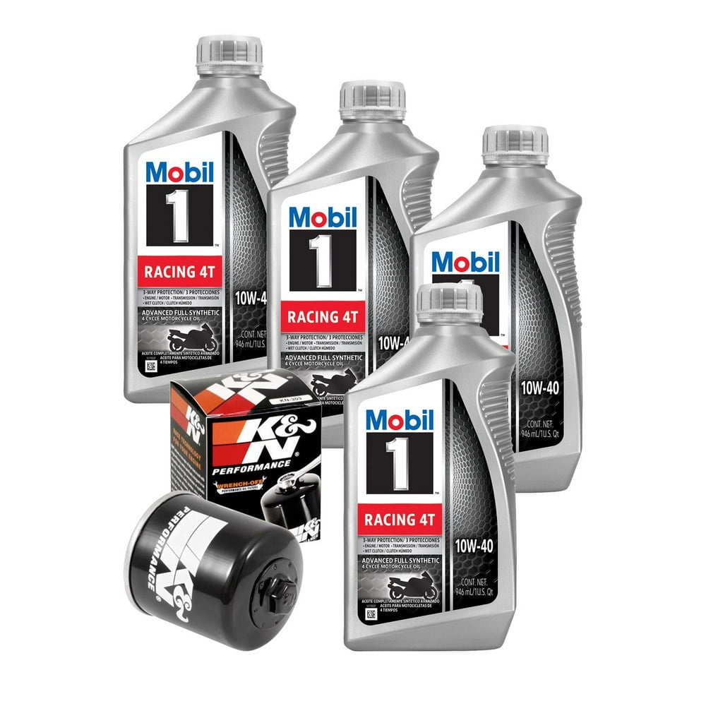 Kawasaki/Yamaha Oil Change Kit - Mobil 1 Racing 4T 10W40, 4 Quart ...