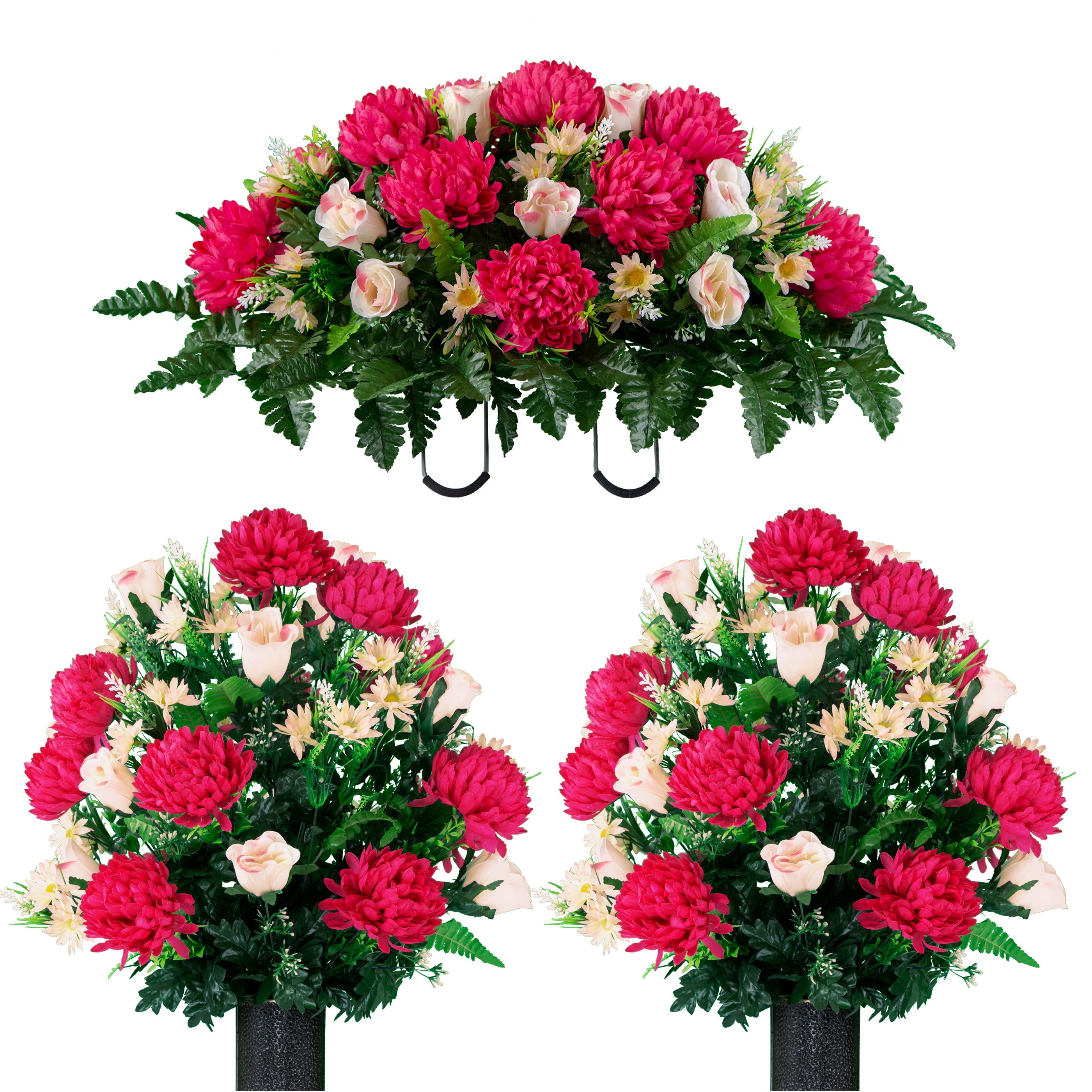 Sympathy Silks Artificial Cemetery Flowers - 2 Beauty Mum and Pink Rose ...