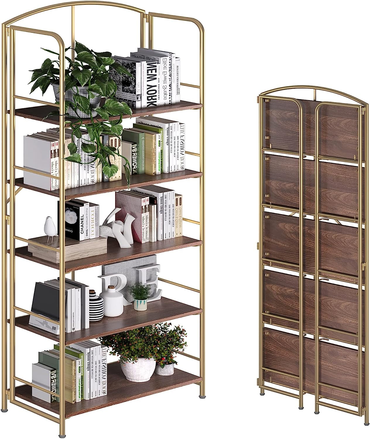 GUAIPOU No Assembly Folding Bookshelf, Metal Book Shelf for Storage ...