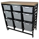 Mobile Workbench Storage Station w/Wood Top -9 StorSystem Trays-Grey ...