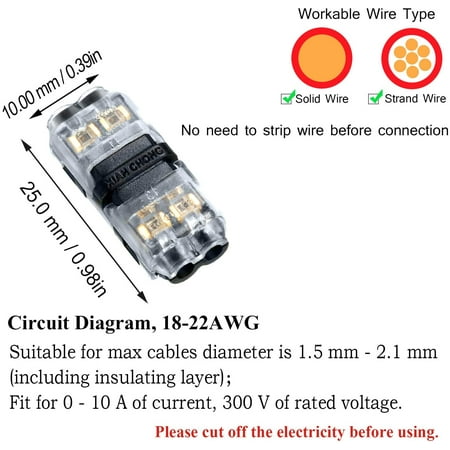15 Pieces Low Voltage I Tap Wire Connectors 2 Pin 2 Way Universal ...