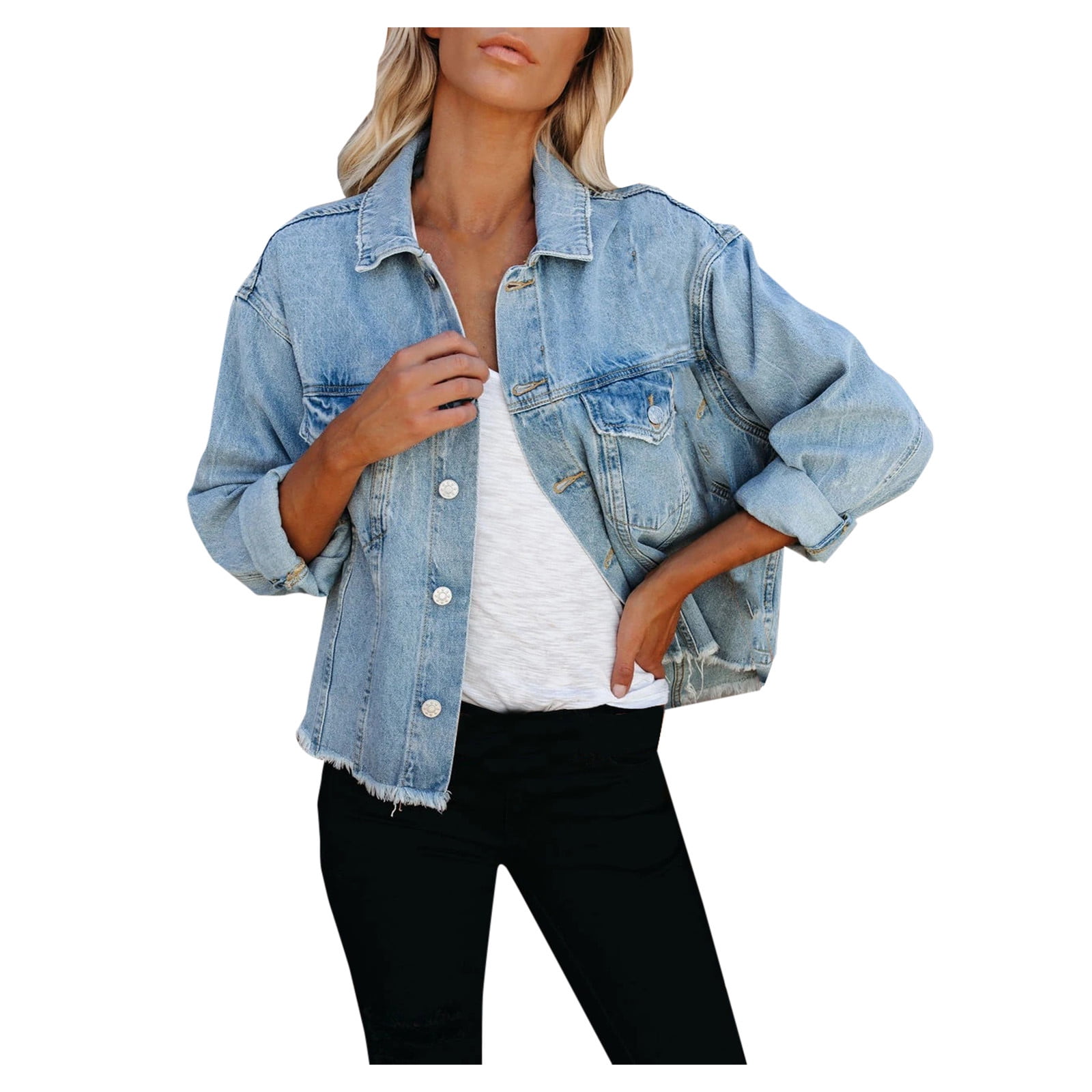 LYXSSBYX Womens Denim Jackets Plus Size Clearance Street Style Women's ...
