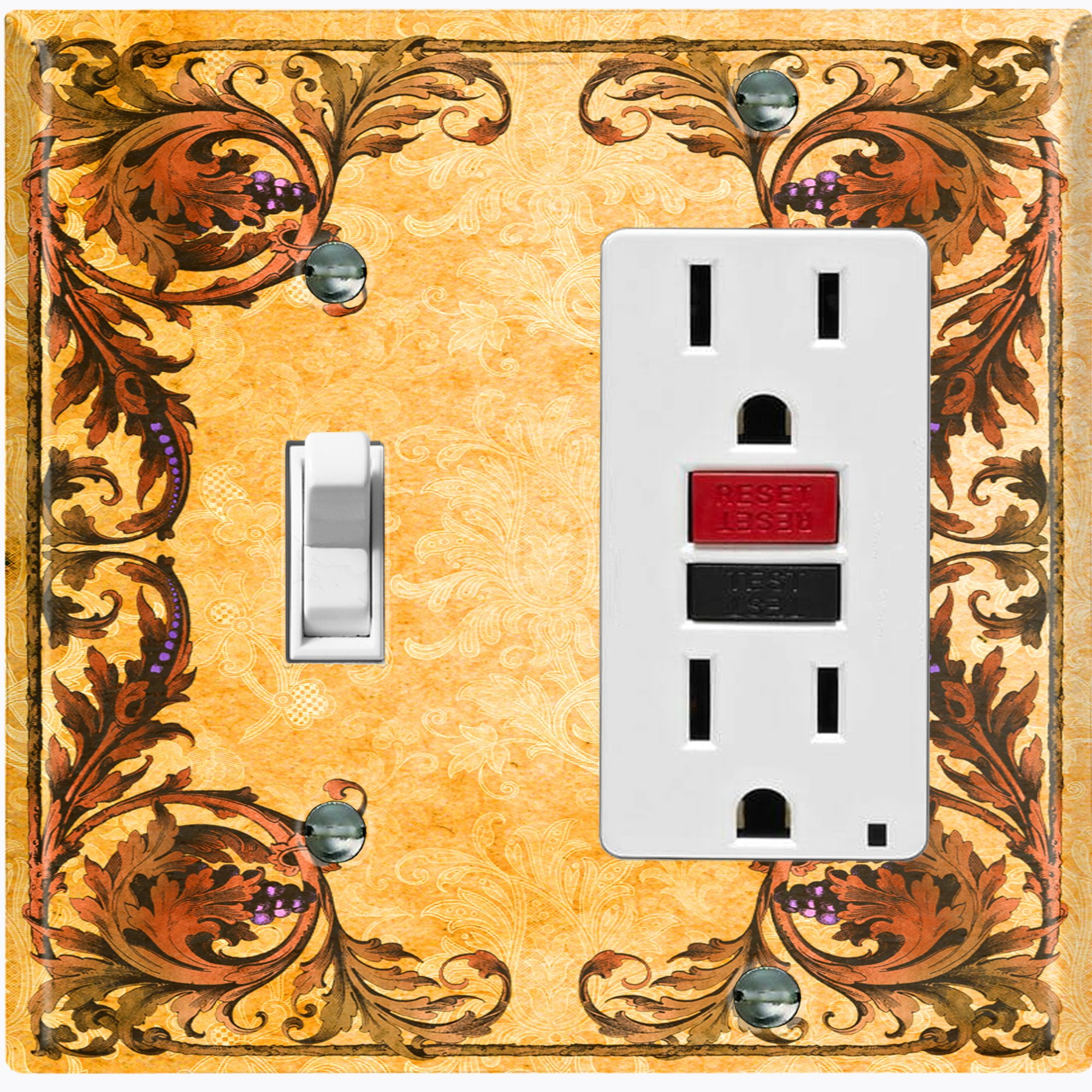 Metal Light Switch Plate Cover Elegant Yellow Grape Vine Damask Frame ...
