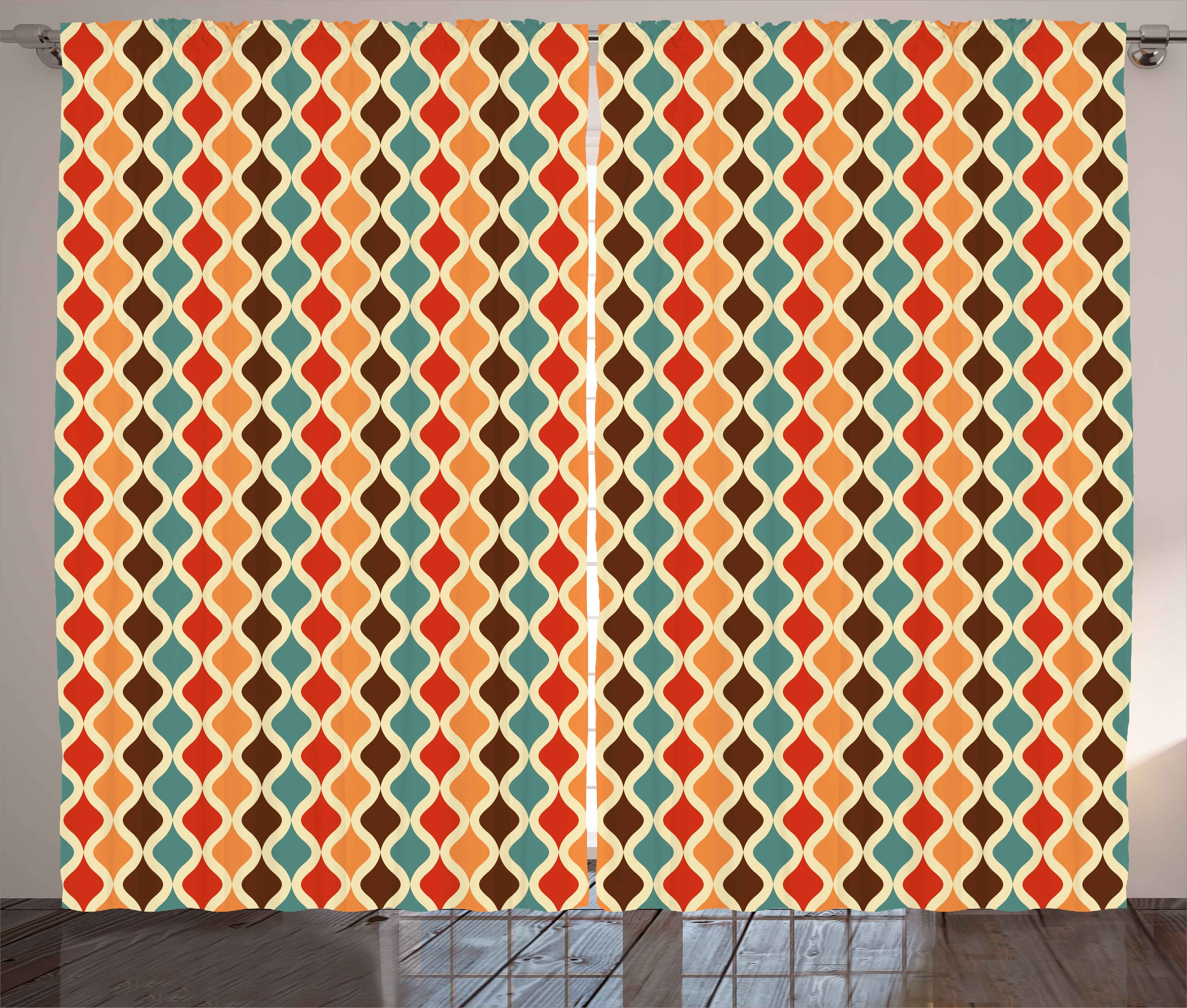 Retro Curtains 2 Panels Set, Funk Different Vintage Pattern Composition ...