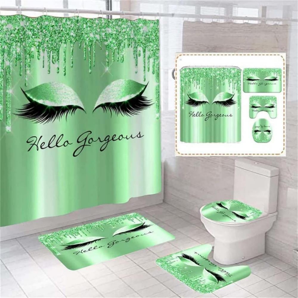 Aosijia 4 Pcs Gorgeous Eyelash Shower Curtain Set With Non Slip Rugs