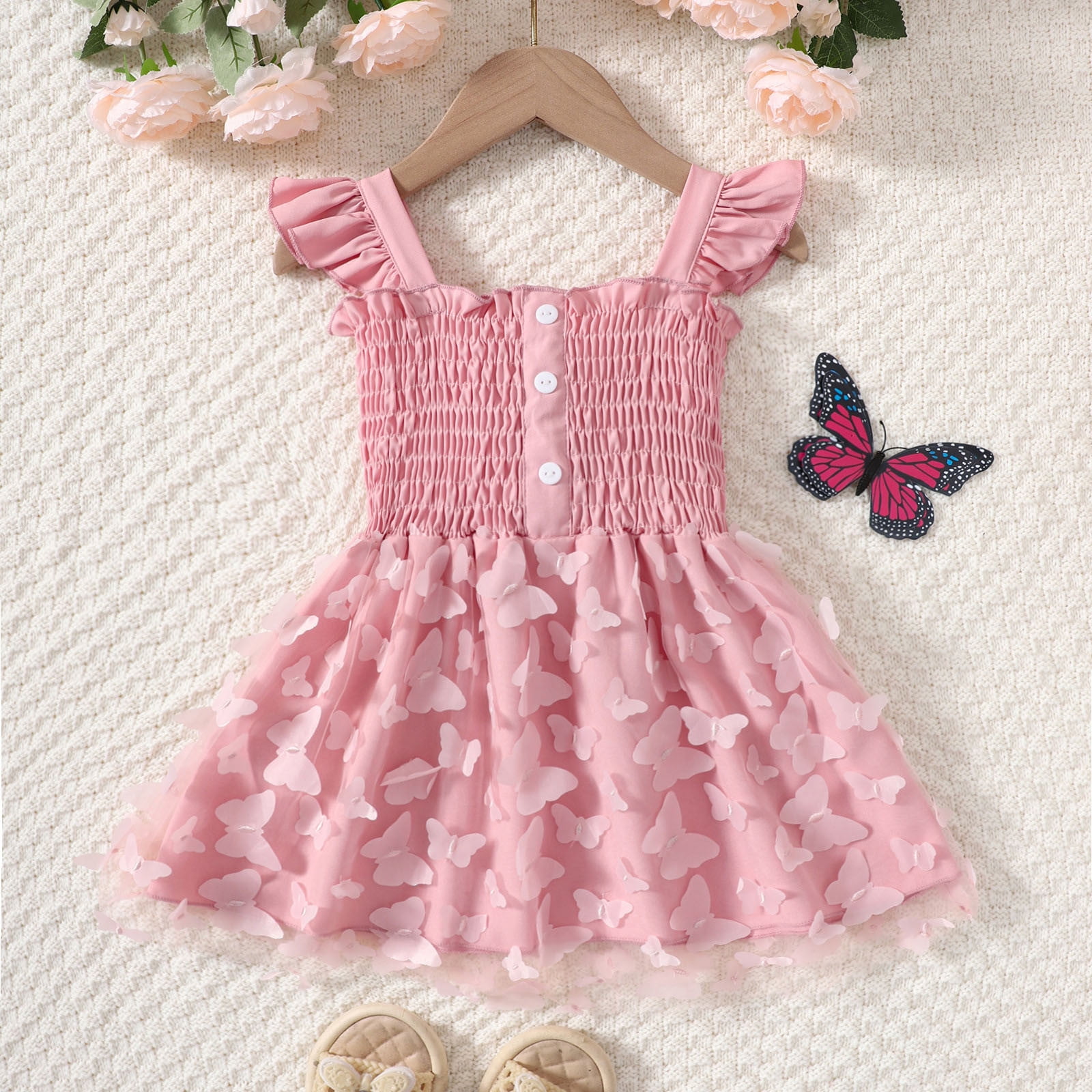 Dyfzdhu Girls Dress Kids Toddler Baby Girls Spring Summer Print Ruffle ...