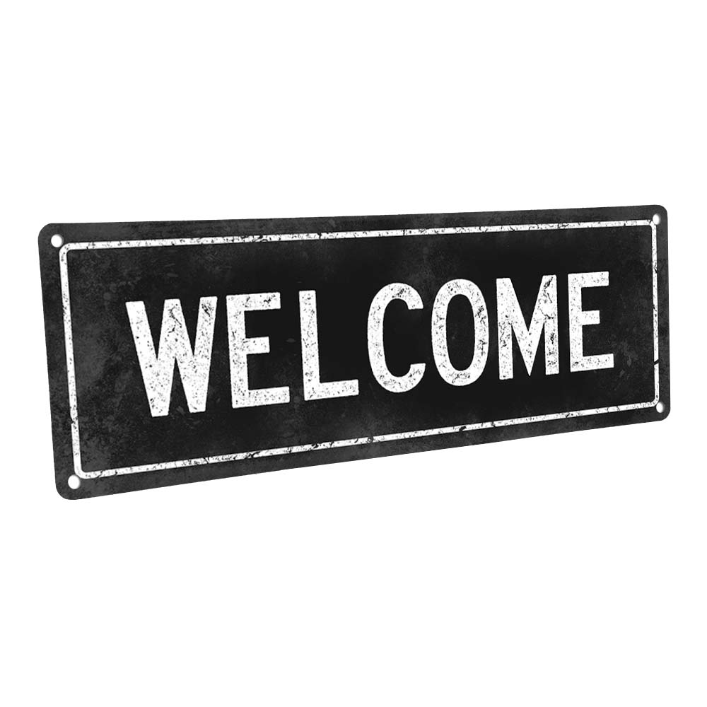 Black Welcome 4"x12" Metal Sign, Wall Décor for Home and Office ...