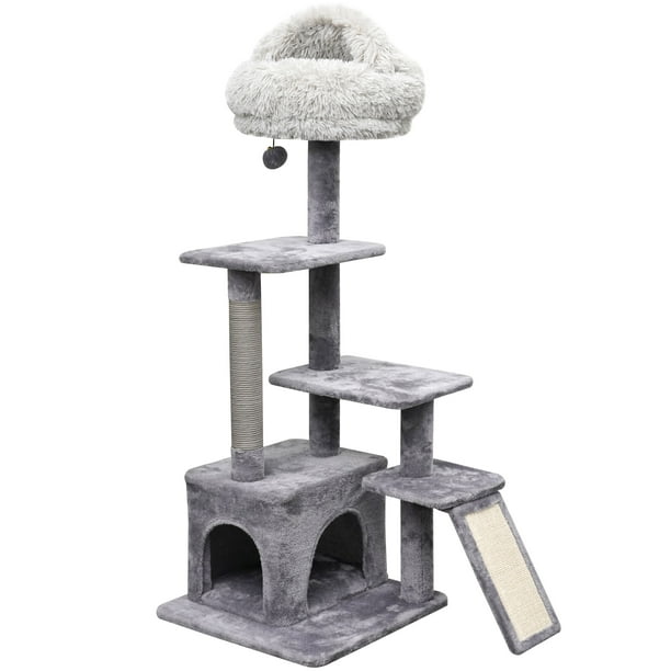 Catry 4-Level Grey Cat Tree With Condo and Scratching Pad, 48'' Height ...