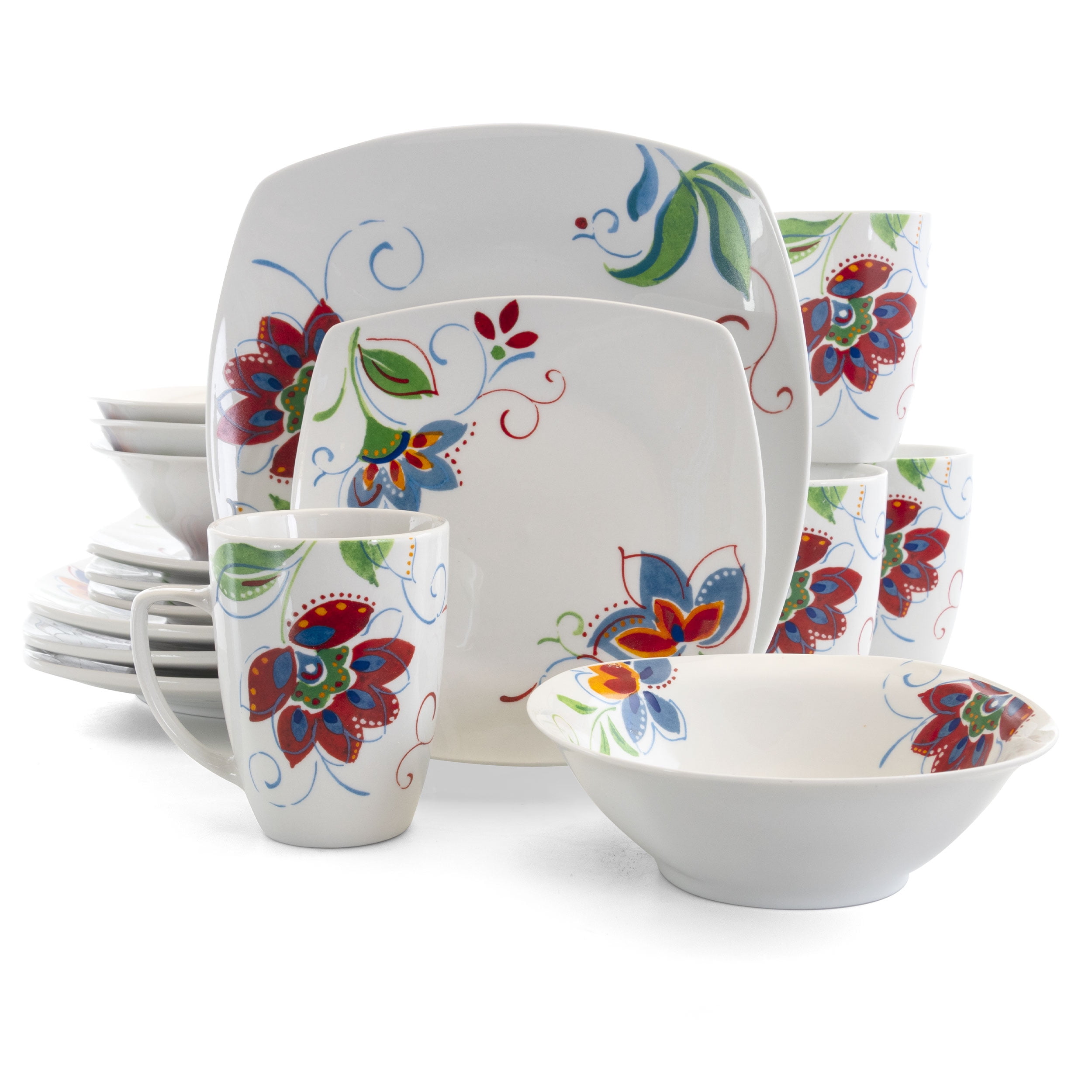 Gibson Home Altavista 16 Piece Fine Ceramic Soft Square Dinnerware Set ...