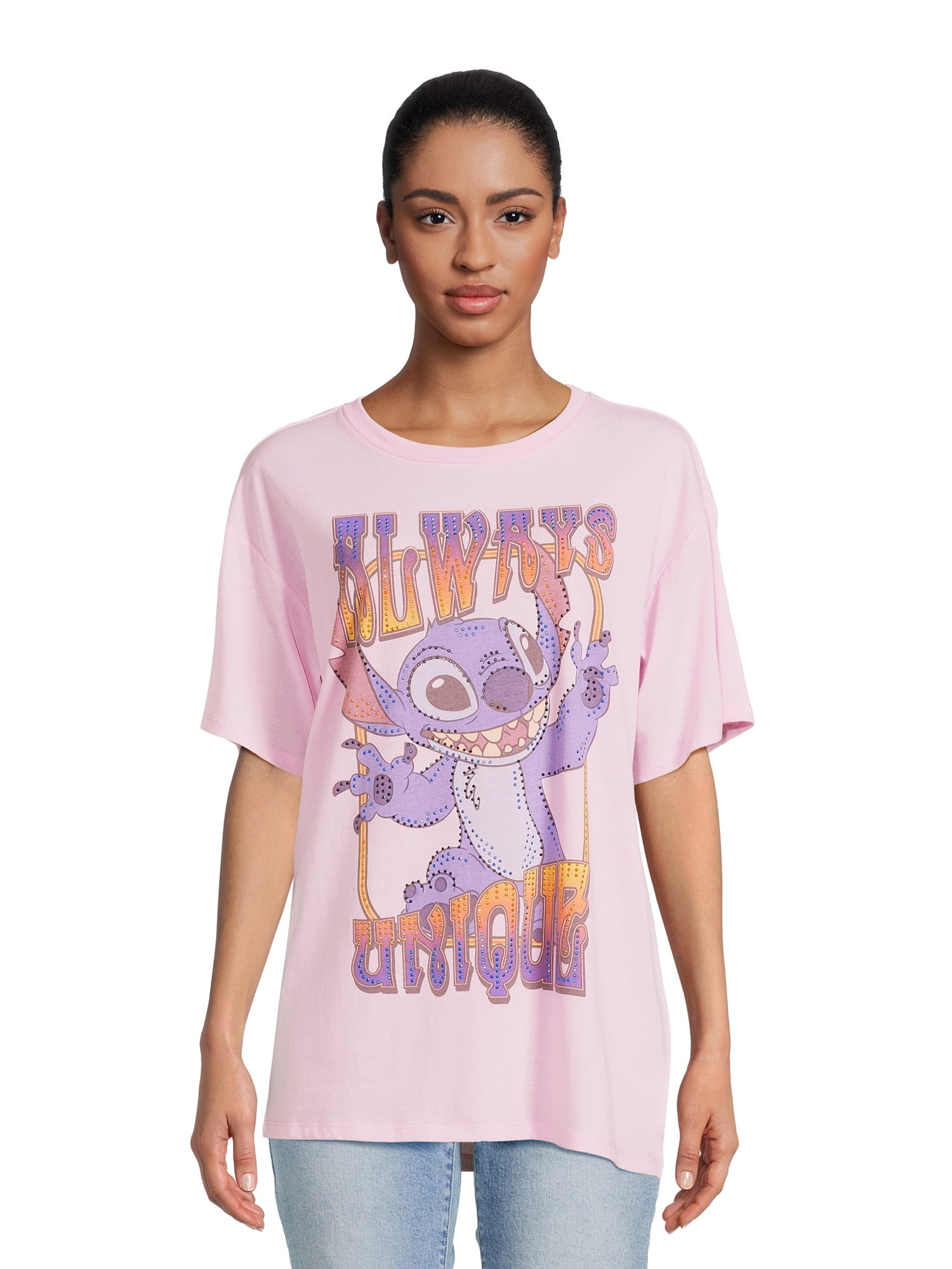 Stitch Women's Rhinestone Graphic Tee with Short Sleeves, Sizes XS-XXXL ...