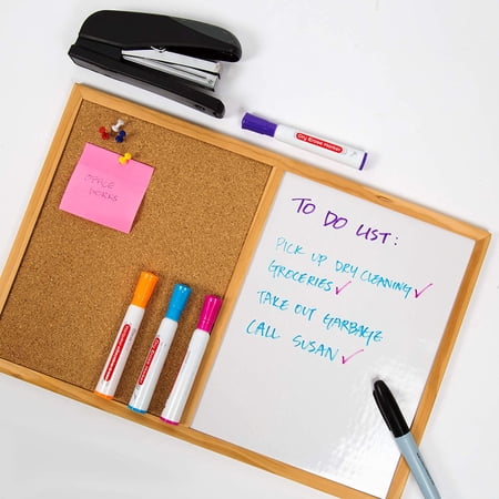 Office Works Wooden Half Cork Half Dry-Erase White Board, 12 x 18 ...