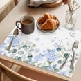 Blue Hydrangea Cotton Linen Placemats Set of 1, Country Eucalyptus Leaf ...