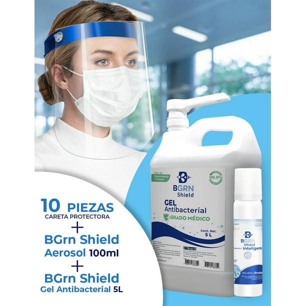Set BGrn Shield, 10 Caretas BGrn + 1 BGrn Aerosol 100ml + 1 Bidón Gel ...