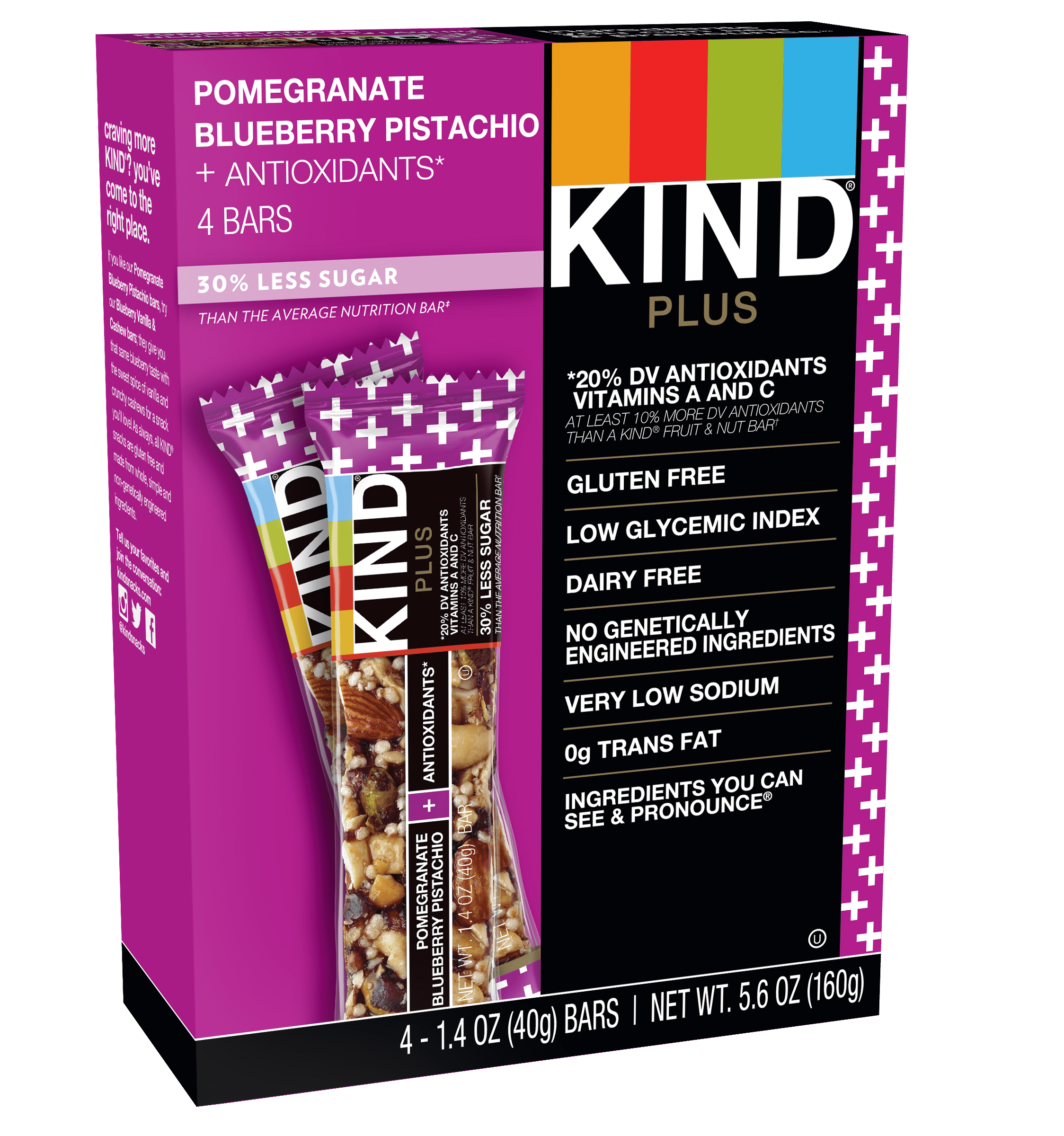 KIND Bars, Pomegranate Blueberry Pistachio + Antioxidants, 4 Bars ...