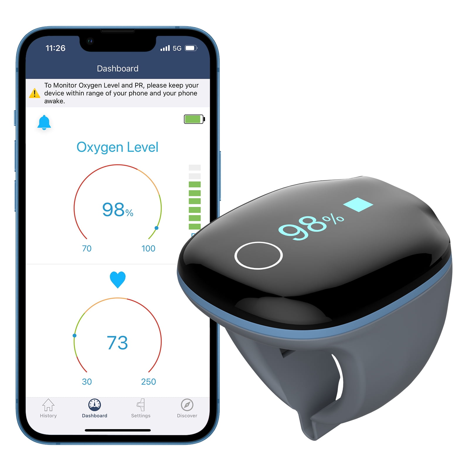 Vibeat Sleep Oxygen Monitor,Wearable Bluetooth Overnight Finger Pulse ...