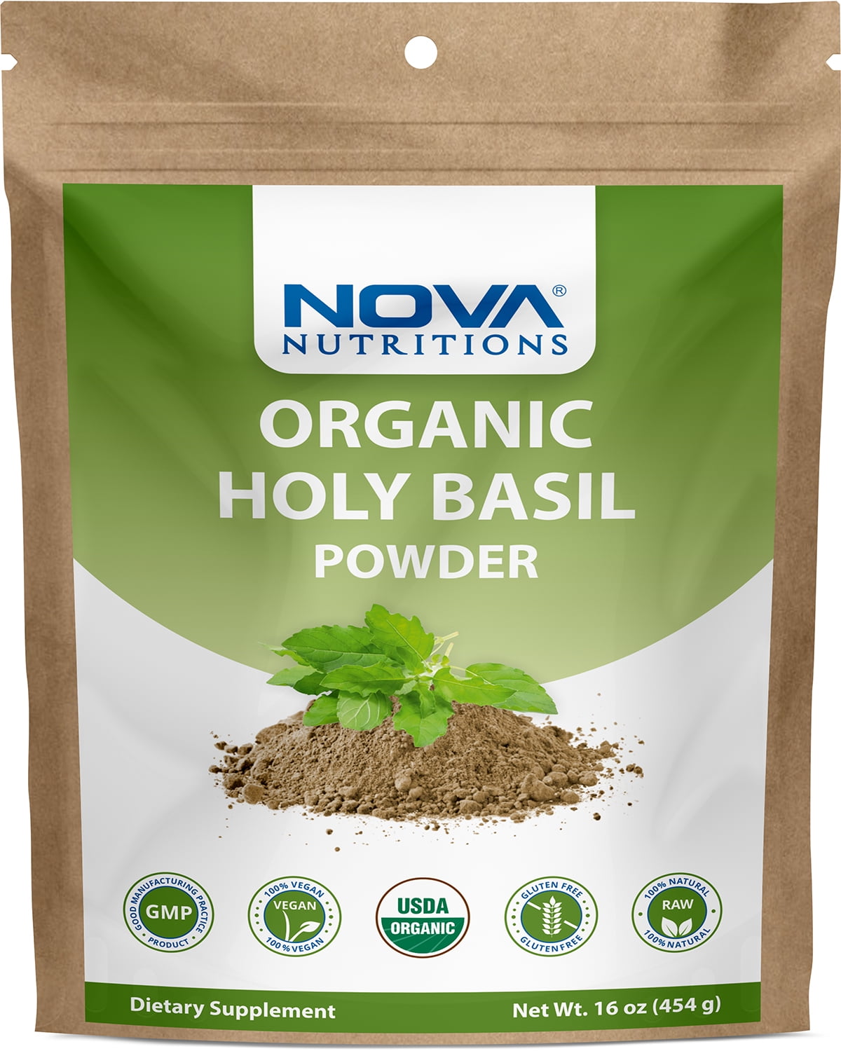 Nova Nutritions Certified Organic Holy Basil (Tulsi) Powder 16 OZ (454 ...