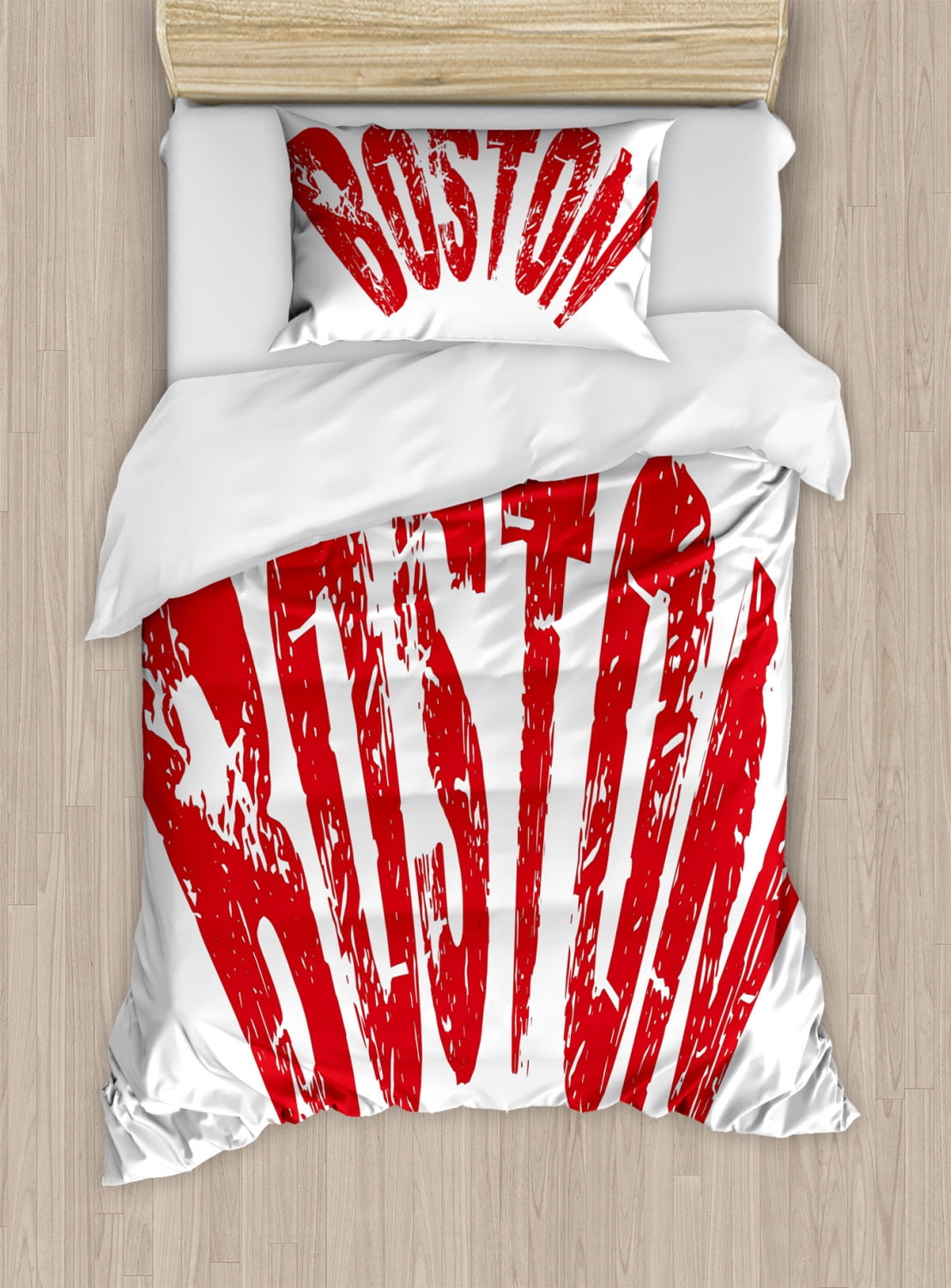 Boston Twin Size Duvet Cover Set, Calligraphic Illustration of Boston ...