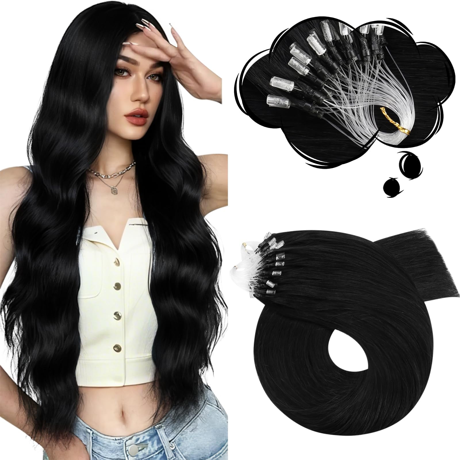 Click here for Moresoo Hair Extensions Microlink Human Hair Jet B... prices
