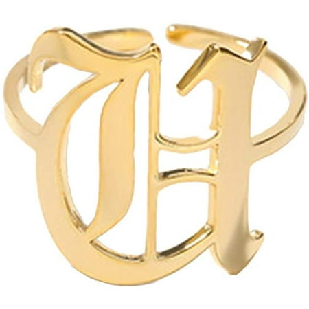 Gold Letter Rings for Women Thick Initial Ring Adjustable Old English A ...