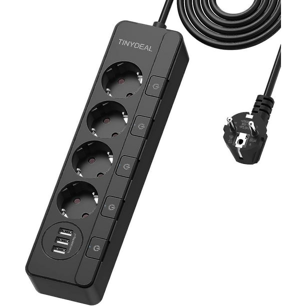Regleta (4000w/16a) Cable De 3m, Regleta Usb Con 4 Tomas Y 3 Puertos ...