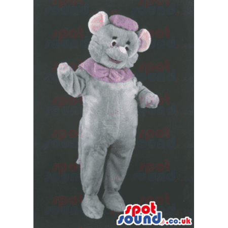 Grey Circus Elephant SPOTSOUND Mascot With Purple Hat And Neck Bow ...