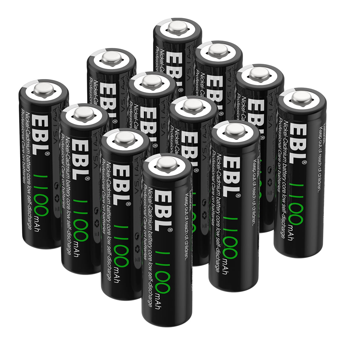 EBL AA Rechargeable Batteries, 1.2V 1100mAh High Capacity Ni-CD AA ...