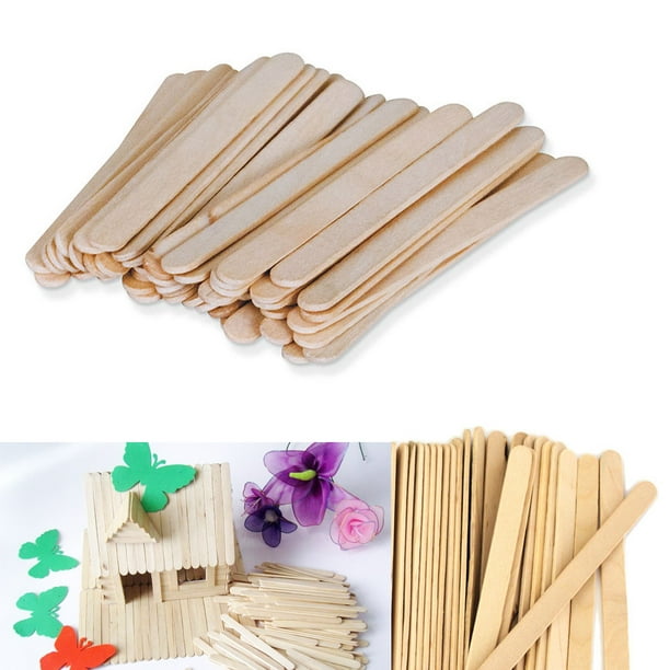 100 pcs Natural Wood Popsicle Sticks Wooden Craft Sticks Wax 4-1/2" x 3 ...