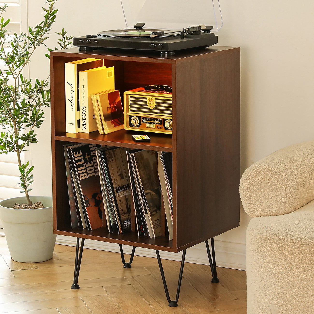 Hommpa LED Nightstand with Open Shelf , Bedside Table with Metal ...