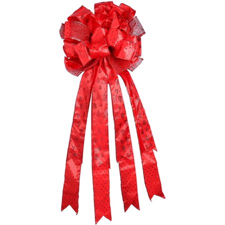 Christmas Tree Topper Bow,34x13 inches Red Large Toppers Bow with ...