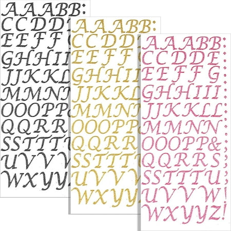 237 Pieces 3 Sheets Glitter Letter Stickers Cursive Letter Alphabet ...