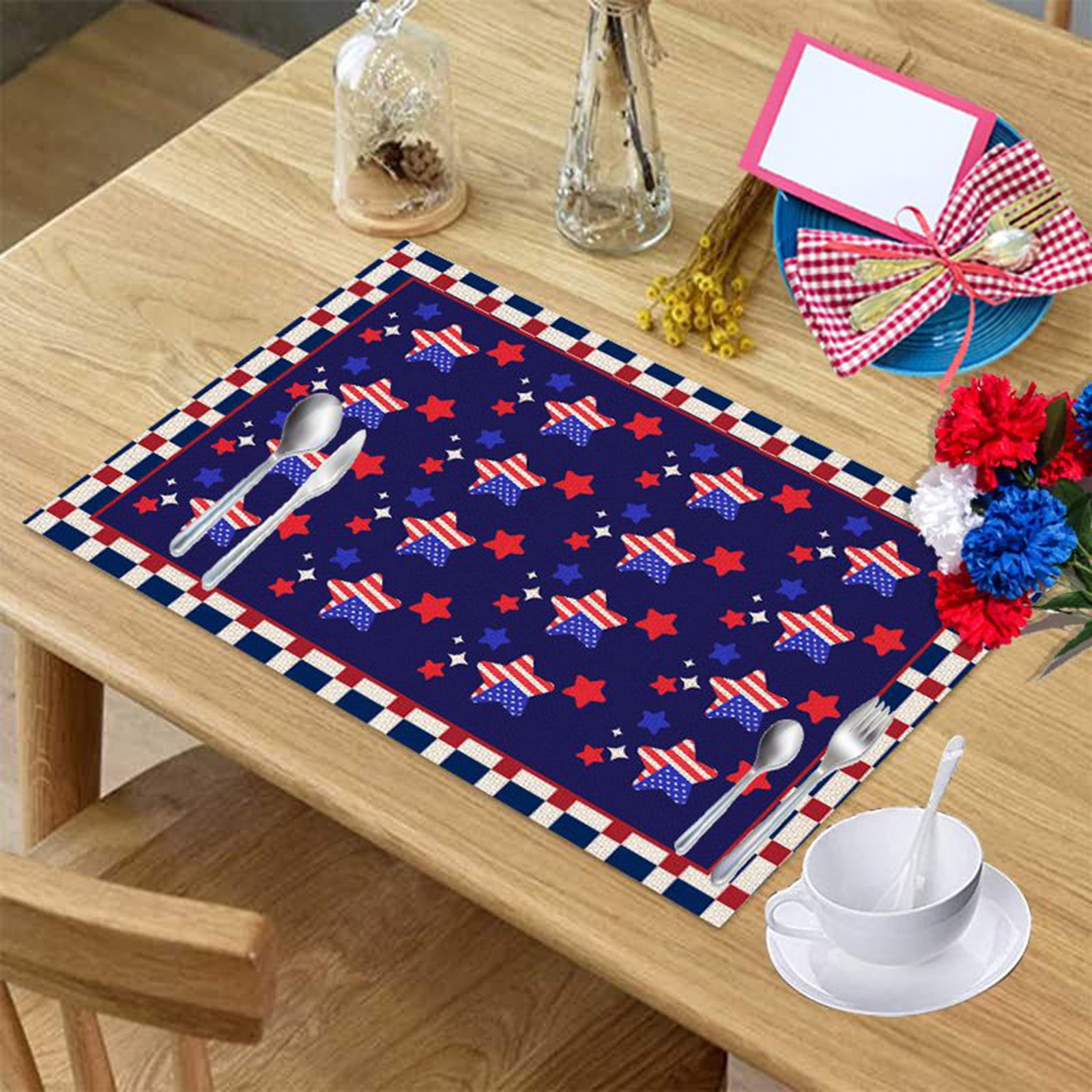 4PCS Independence Day Placemats Cotton Linen Table Mat Non-Slip ...