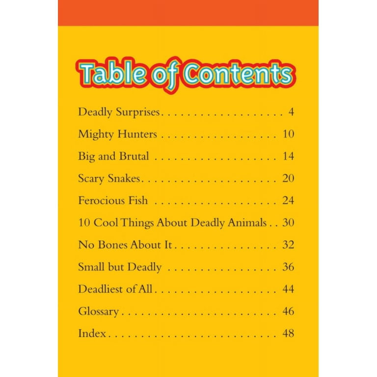 Table Of Contents For Kids