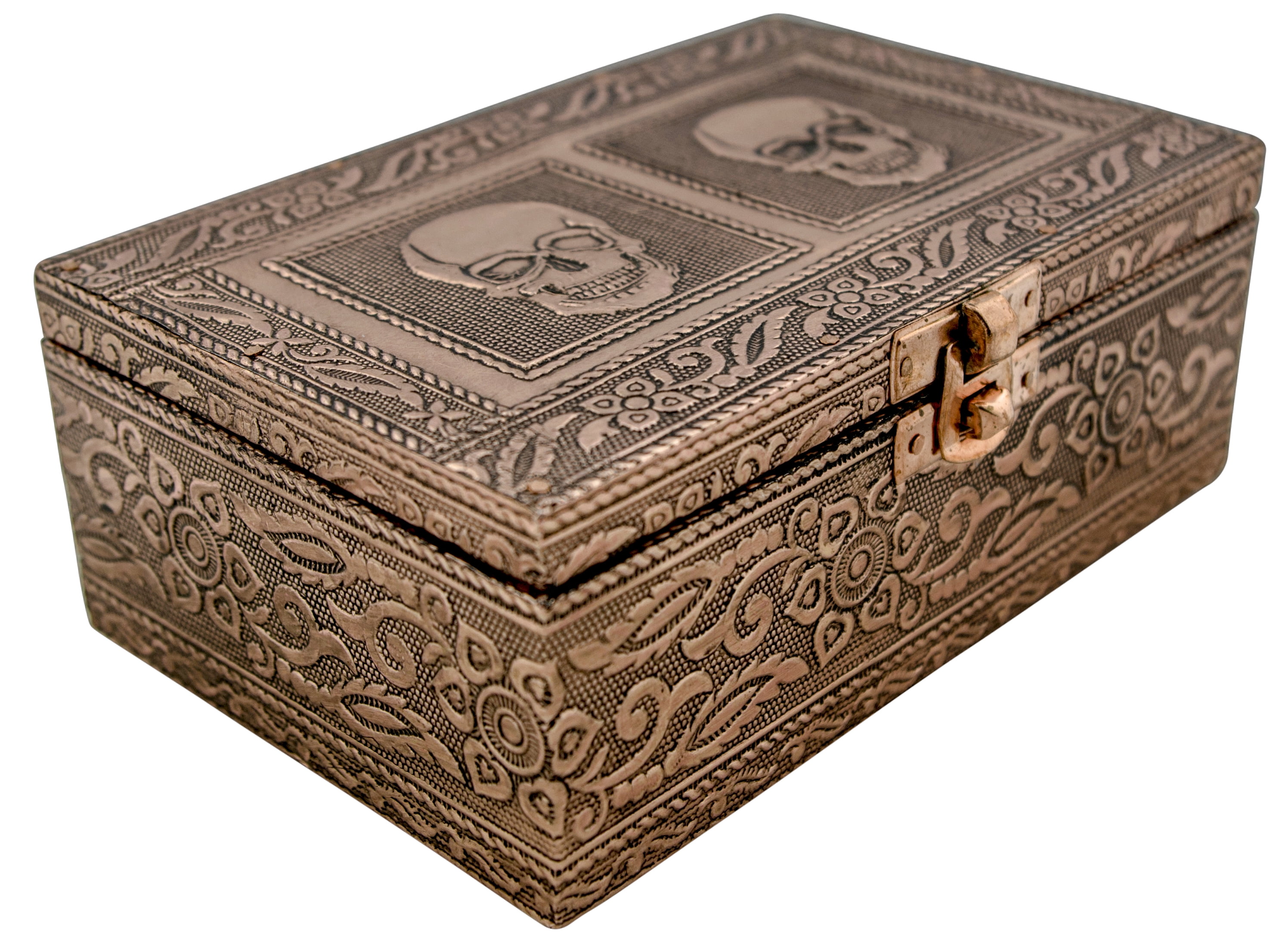 Elegant Jewelry Box with Metal Cladding and Soft Fabric Interior (Skull ...