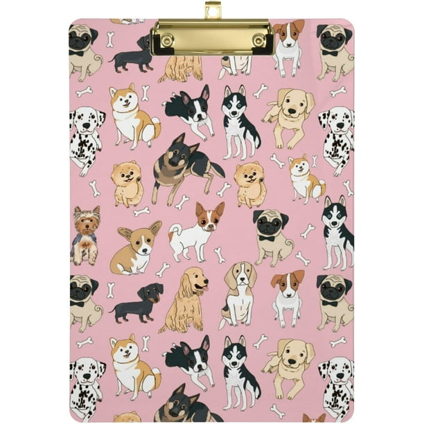 KXMDXA Cute Dogs Pink Clipboard Hardboard Wood Nursing Clip Board and ...