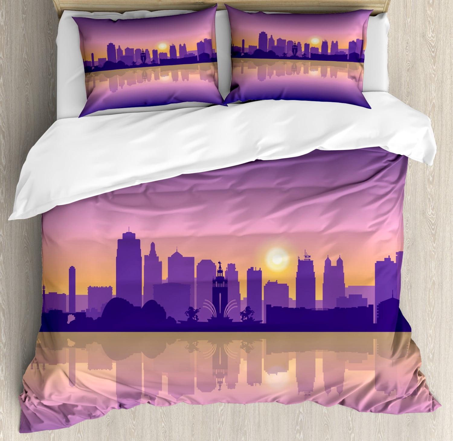 Kansas City Duvet Cover Set King Size, Downtown Missouri Cityscape of ...