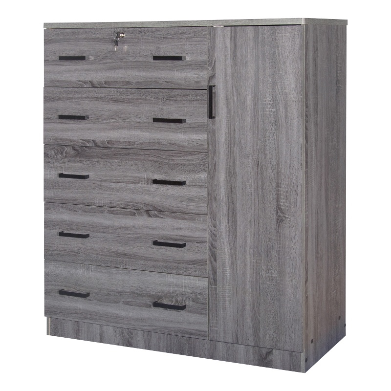 Pemberly Row 5 Drawer Wooden Tall Chest Wardrobe in Gray Finish ...