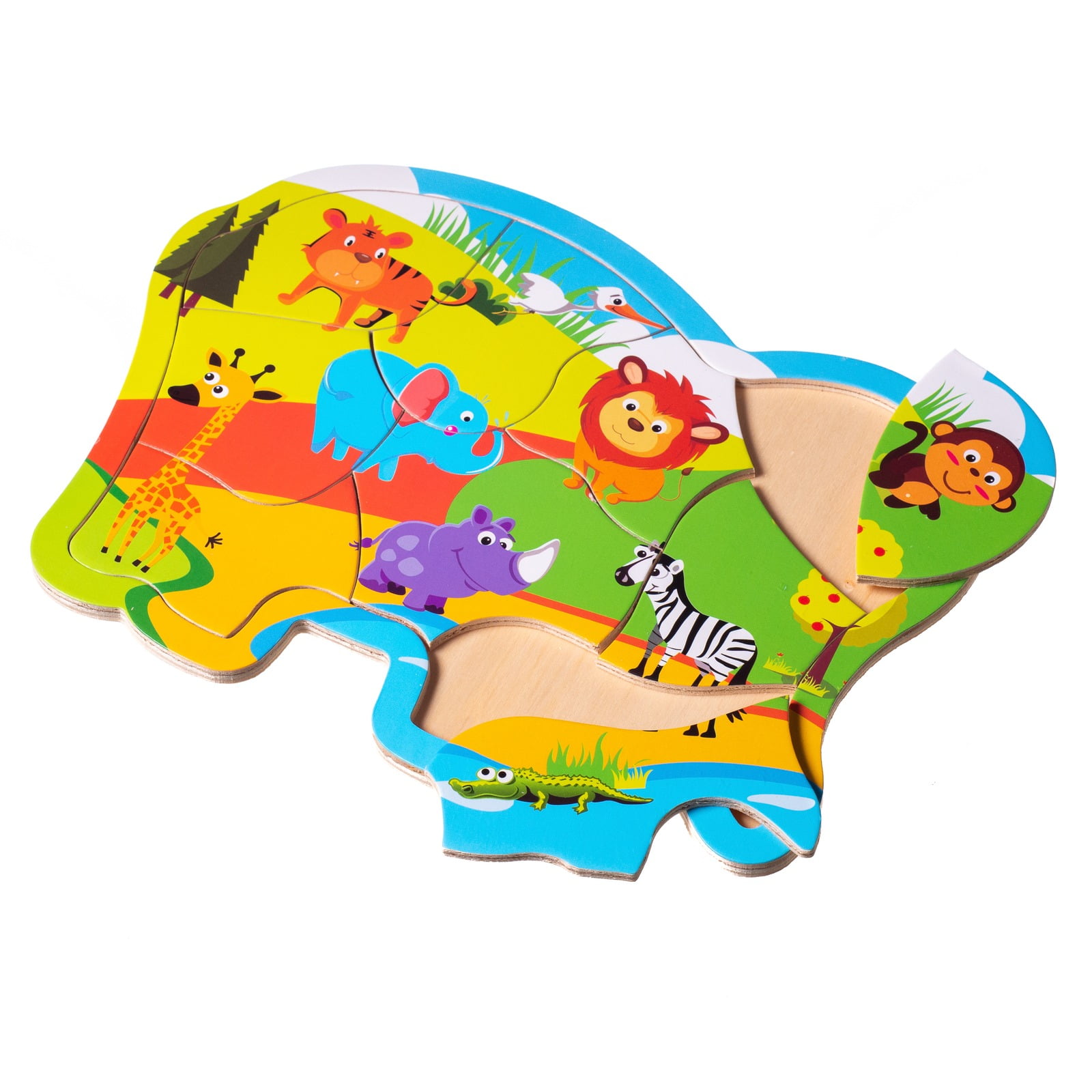 Eliiti Wooden Safari Animals Jigsaw Puzzle for Toddlers 2 to 4 Years ...