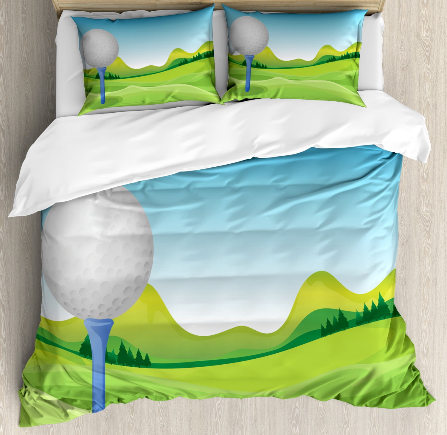 Golf Course Scene Duvet Cover Set King Size, Close Up Ball Image with a ...