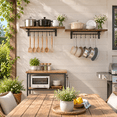 Rustic Brown and Black 23.6''L x 14.2''W x 6.3''H Wall Mounted Pot Rack ...