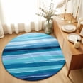 Abstract Ocean Area Rugs 5' (Round) Watercolor Ombre Wave Stripe Blue ...